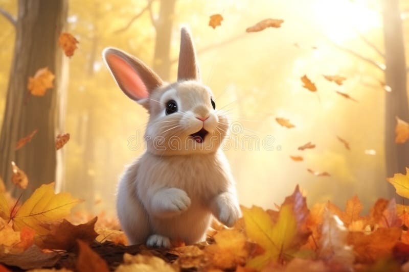 Cute Rabbit in the Autumn Forest with Autumn Leaves Stock Illustration ...