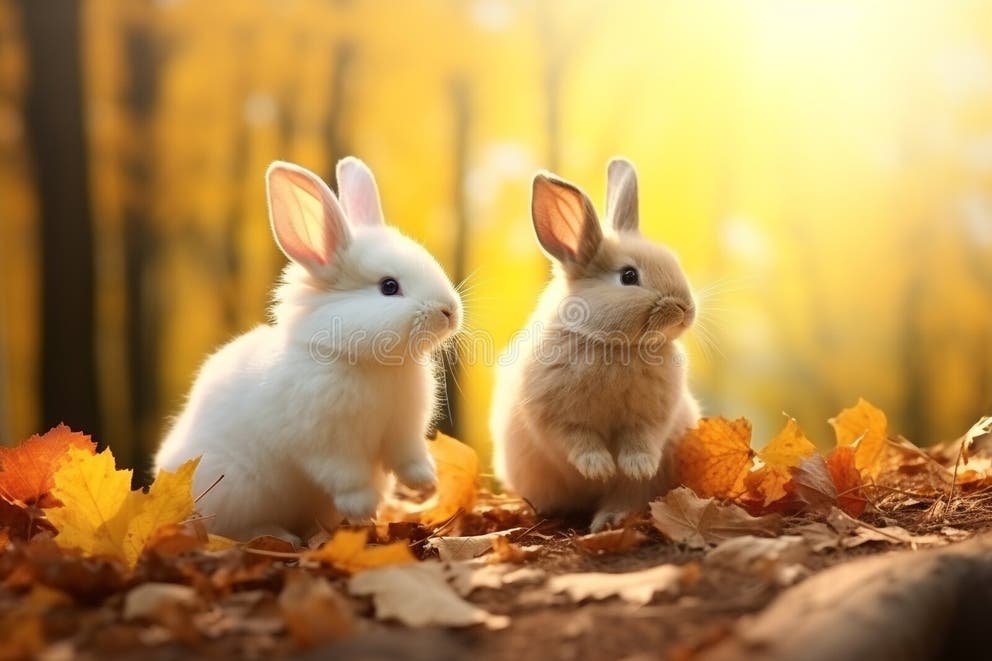 Cute Rabbit in the Autumn Forest with Autumn Leaves Stock Illustration ...