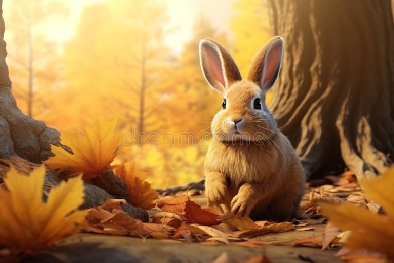 Cute Rabbit in the Autumn Forest with Autumn Leaves Stock Illustration ...