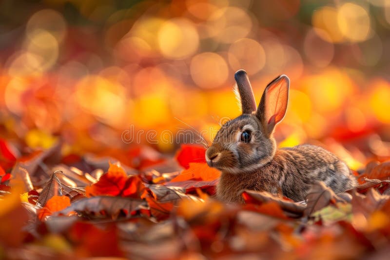 Cute Rabbit in Autumn Leaves Stock Photo - Image of environment ...