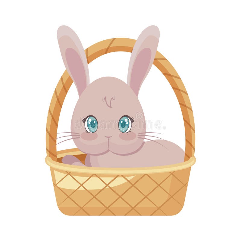 Cute Rabbit in Basket Wicker Stock Vector - Illustration of handmade ...