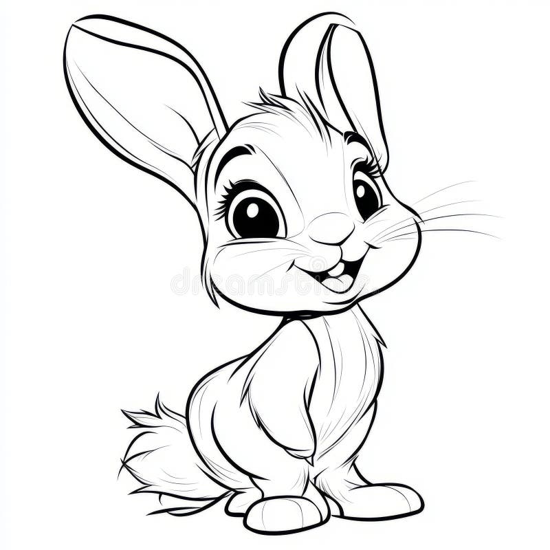 Cute Rabbit in Black and White Line Art. Stock Illustration ...