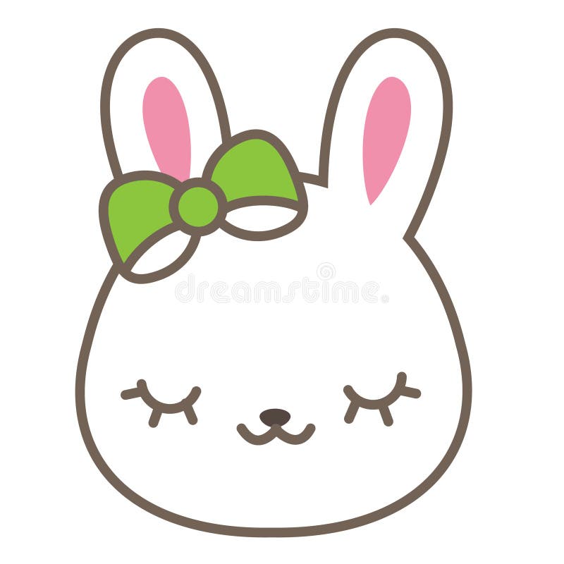 Cute Rabbit with Bow. Bunny Face in Kawaii Style Stock Vector ...