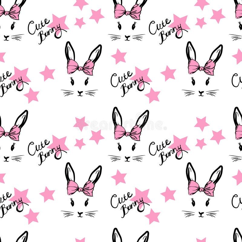 Cute Rabbit with Bow Face Pattern Stock Vector - Illustration of paper ...
