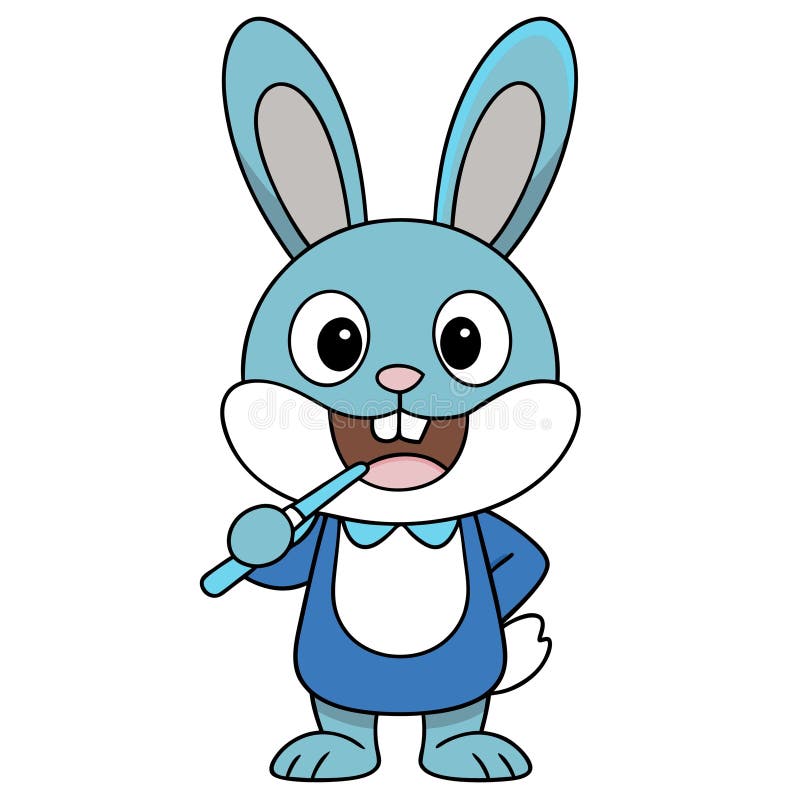 Cute Rabbit Brushing Tooth Cartoon Vector Icons Illustration. Flat ...