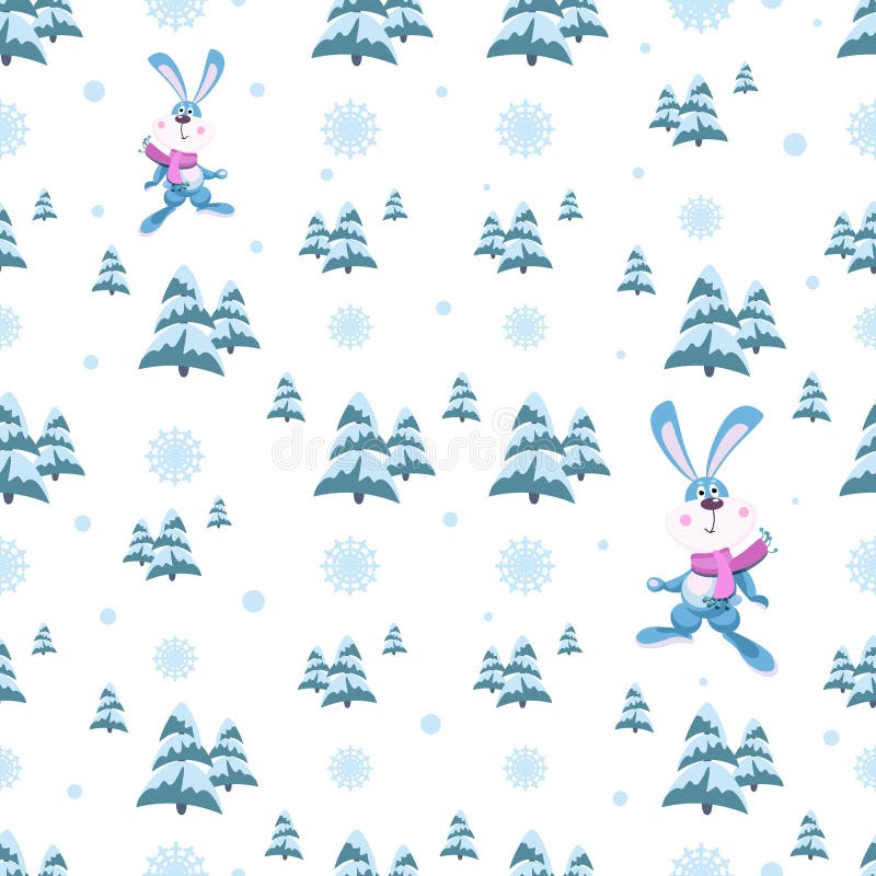 Bunny on Winter Background, Christmas Invitation with Cartoon Bunny ...