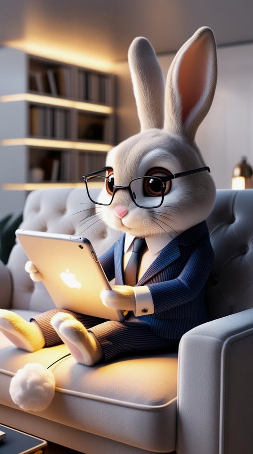 Cute Rabbit in a Business Suit Using a Tablet Stock Image - Image of ...