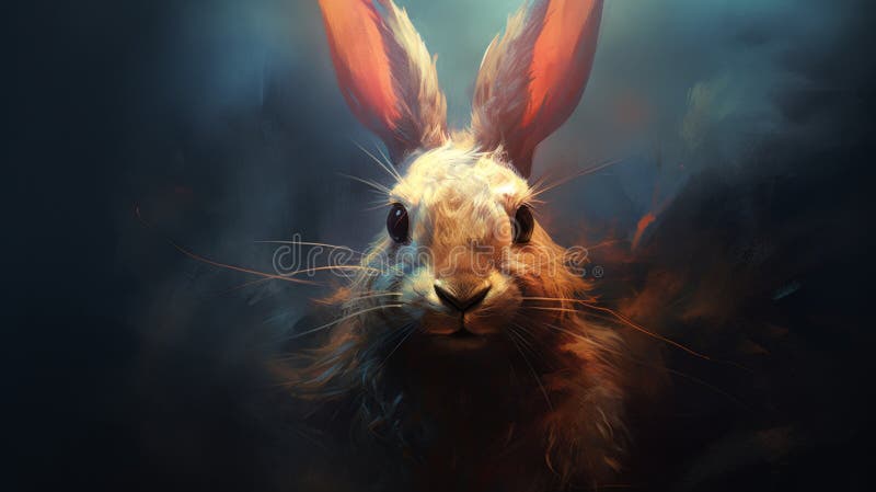 Cute Rabbit Digital Art: a Dark and Nature-inspired Portrait Stock ...