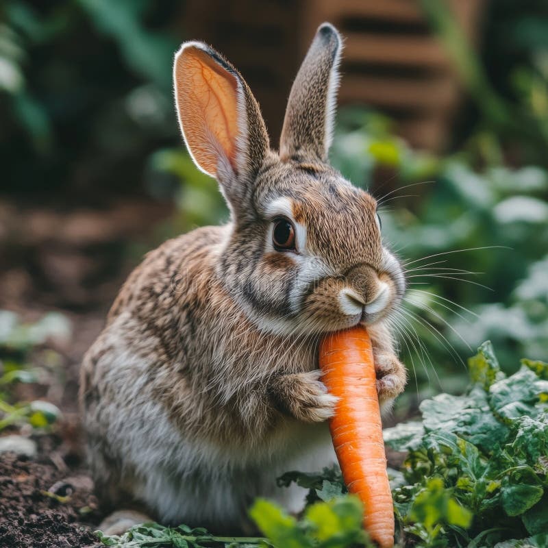 Cute Rabbit with Carrot, Highlighting Animals, Garden Setting, and ...