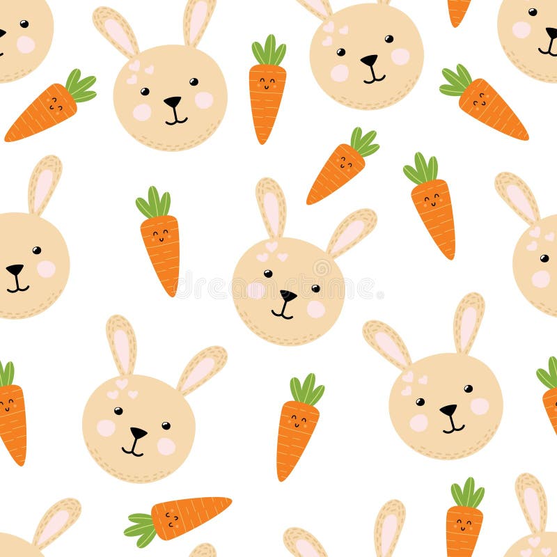 Cute Rabbit and Carrots Seamless Pattern. Springtime Background Stock ...