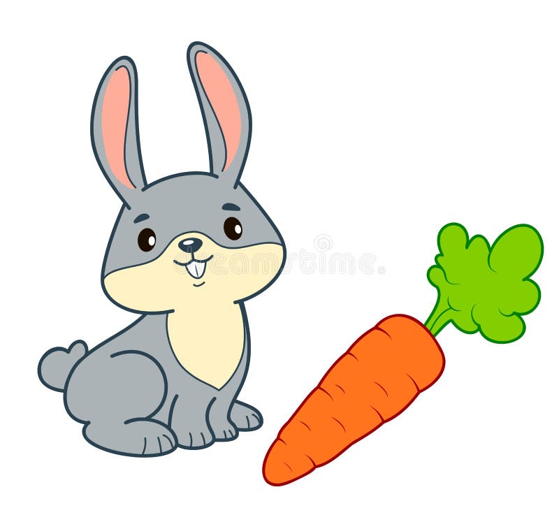Cute Rabbit Cartoon. Bunny and Carrot Clipart Vector Illustration Stock ...