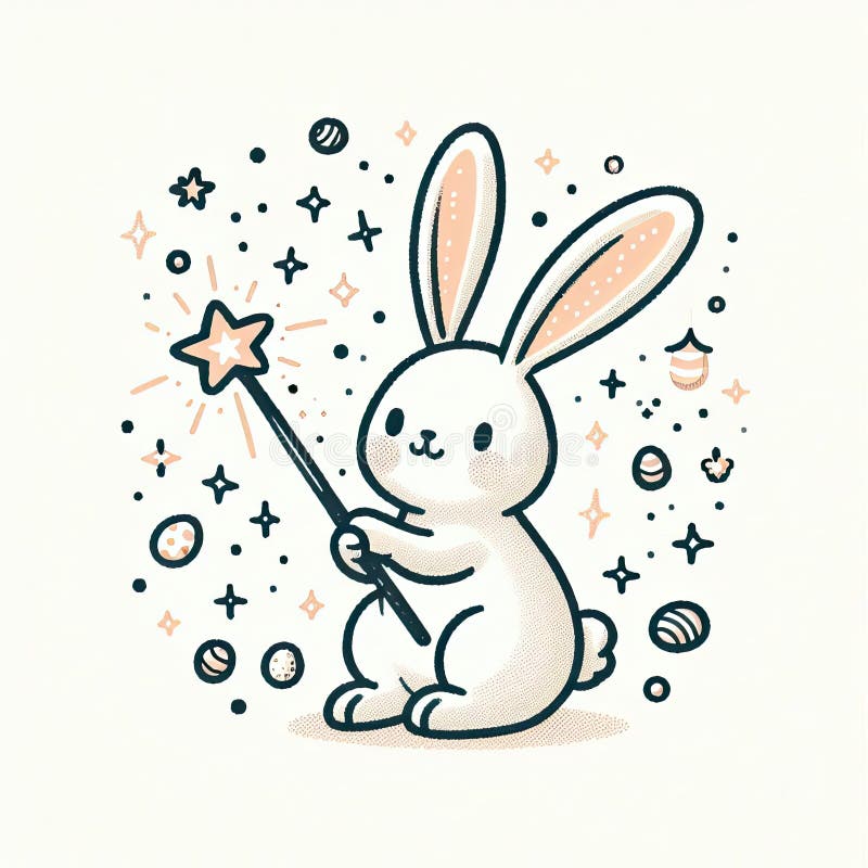 Cute Rabbit Casting a Spell Stock Illustration - Illustration of star ...