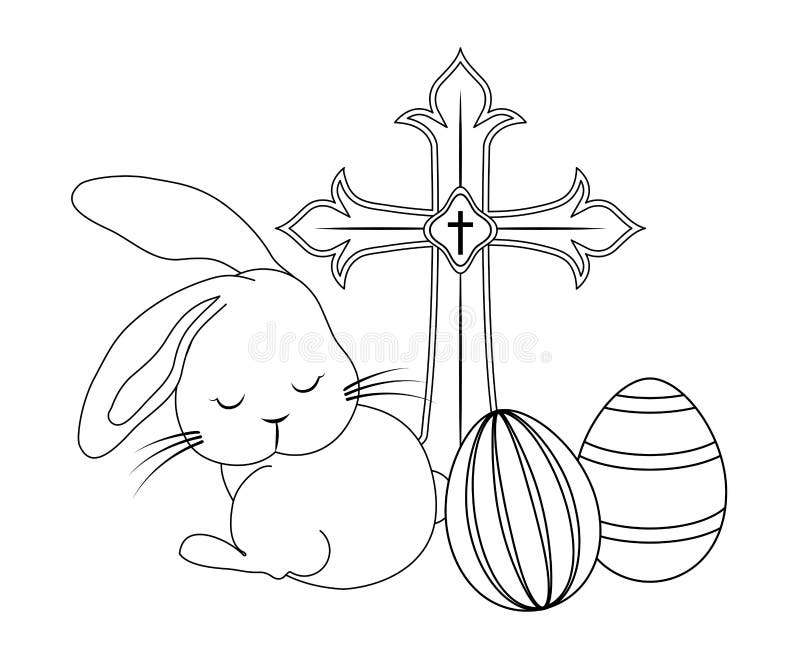 Cute Rabbit with Catholic Cross and Eggs of Easter Stock Vector ...
