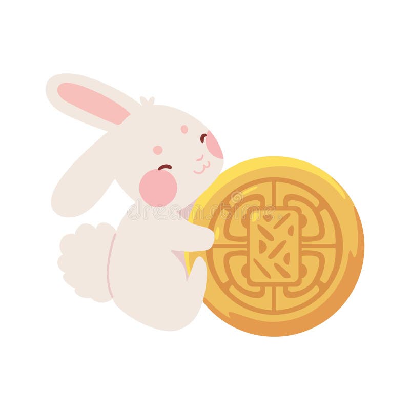 Cute Rabbit Celebrating the Mid Autumn Moon Cake Stock Vector ...
