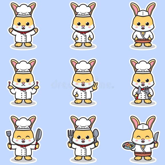 Vector Illustrations of Cute Rabbit Chef Mascot Cartoon Character ...