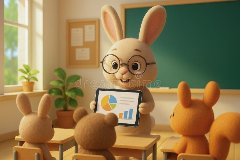 Cute Rabbit Classroom Illustration Featuring Presenting Rabbit with ...