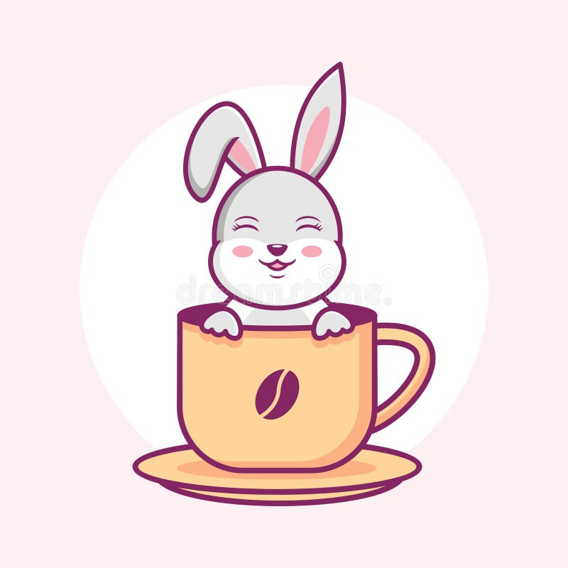 Cute Rabbit and Coffee Cartoon Icon Illustration. Animal Flat Cartoon ...