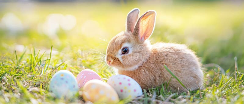 Cute Rabbit beside Colorful Easter Eggs on Grass Stock Illustration ...
