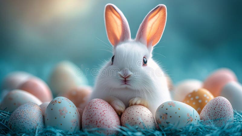 Cute Rabbit among Colorful Easter Eggs in a Vibrant Spring Setting ...