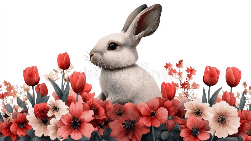 Cute Rabbit among Colorful Spring Flowers Stock Illustration ...
