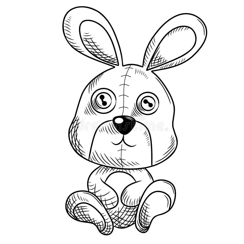 Cute Rabbit Doll Black and White Vector Stock Vector - Illustration of ...