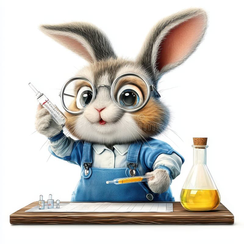Cute Rabbit Dressed As Scientist, Holding Syringe and Conducting ...