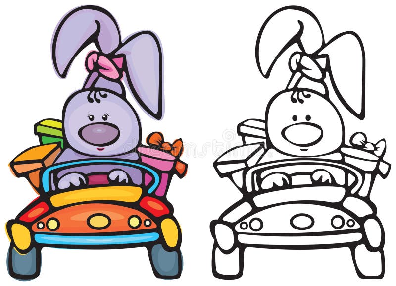 Cute rabbit driving car stock vector. Illustration of merry - 13122775