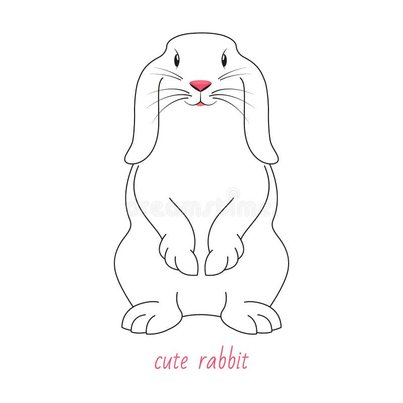Cute Rabbit with Ears Down on a White Background. Drawing in Doodle ...