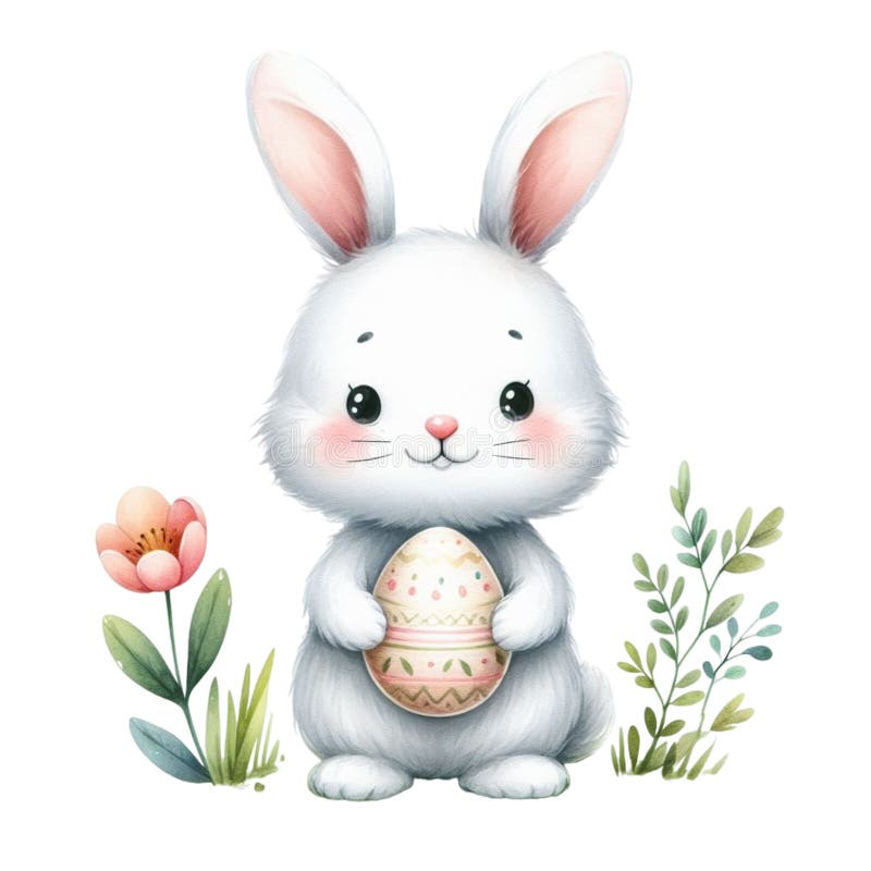 Cute Rabbit with Easter Egg Clipart Watercolors Stock Vector ...