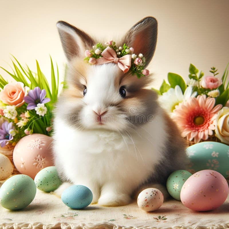 Cute Rabbit with Easter Eggs Stock Illustration - Illustration of young ...