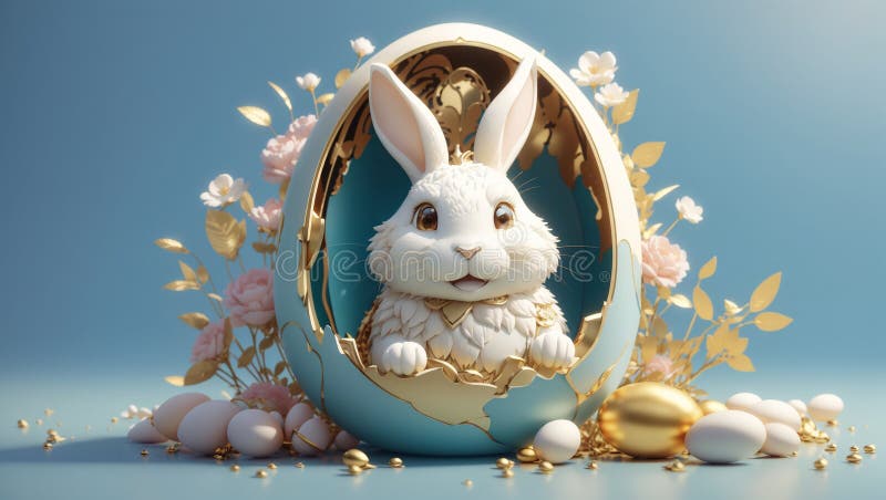 Cute Rabbit with Easter Eggs and Gold Sprinkles Stock Photo - Image of ...