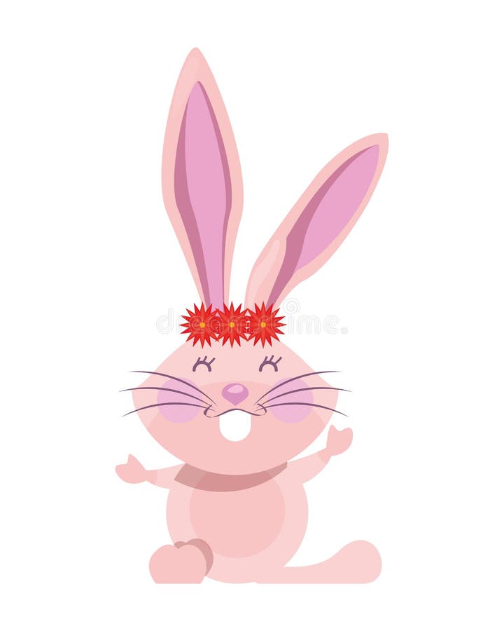 Cute Rabbit Easter with Floral Crown Stock Vector - Illustration of ...
