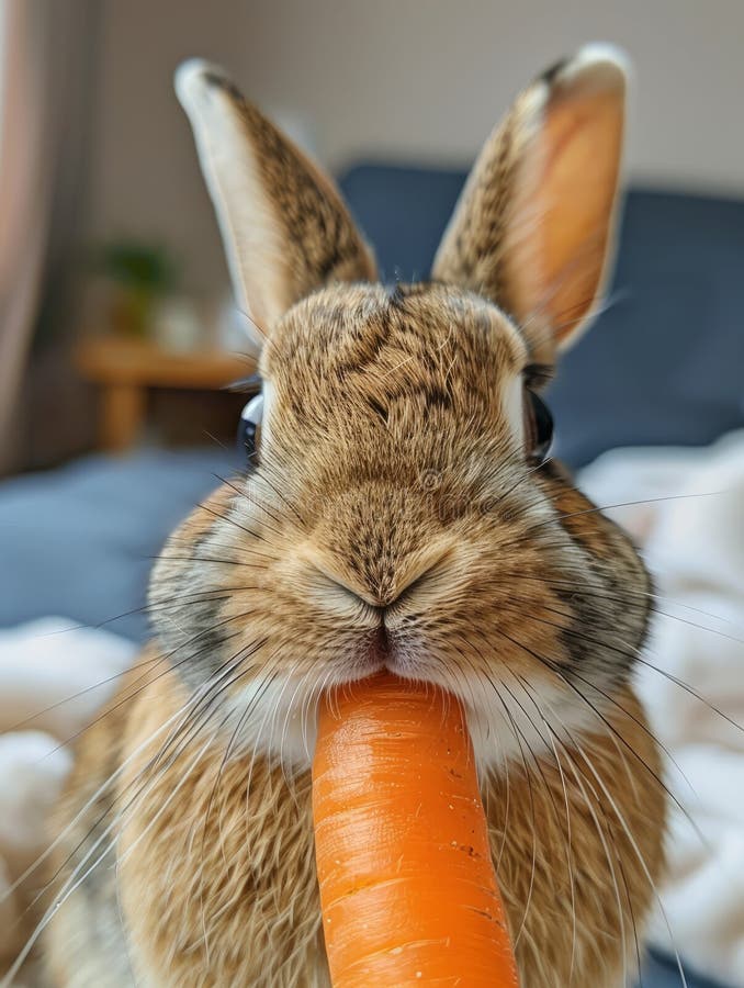 Cute Rabbit Eating a Carrot Close-up Stock Image - Image of hare ...