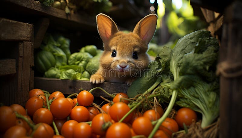 Cute Rabbit Eating Fresh Carrot on Organic Farm Generated by AI Stock ...
