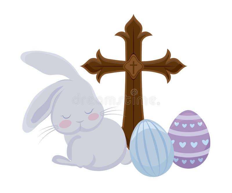 Cute Rabbit with Eggs of Easter and Catholic Cross Stock Illustration ...