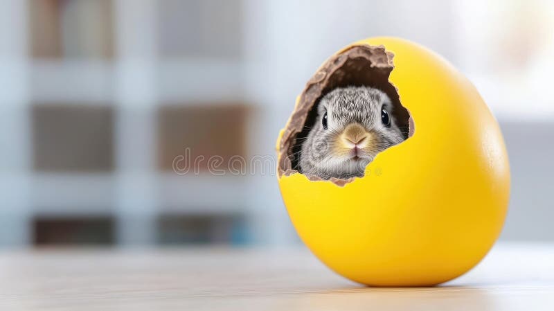 A Cute Rabbit Emerging from a Cracked Yellow Egg, Symbolizing New ...