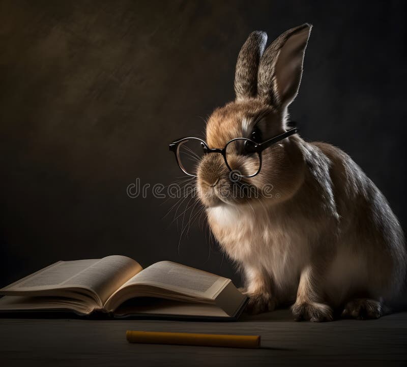 Cute Rabbit with Eyeglasses and Book about Bedtime Stories Stock ...