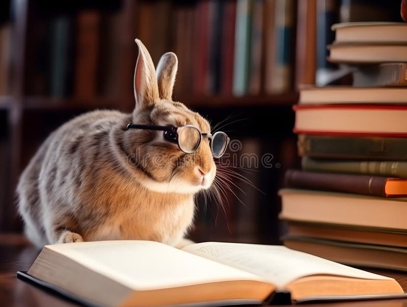Cute Rabbit with Eyeglasses and Book about Bedtime Stories Stock ...