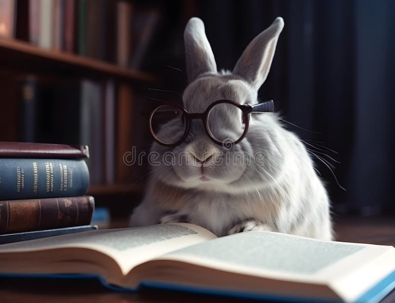 Cute Rabbit with Eyeglasses and Book about Bedtime Stories Stock ...