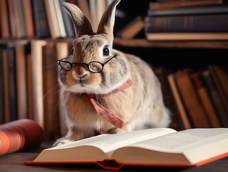 Cute Rabbit with Eyeglasses and Book about Bedtime Stories Stock ...