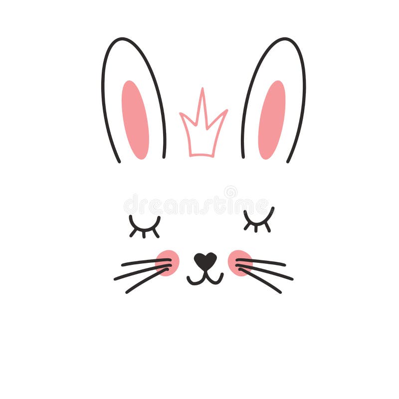 Cute Rabbit Face. Cartoon Animal Simple Portrait, Vector Illustration ...