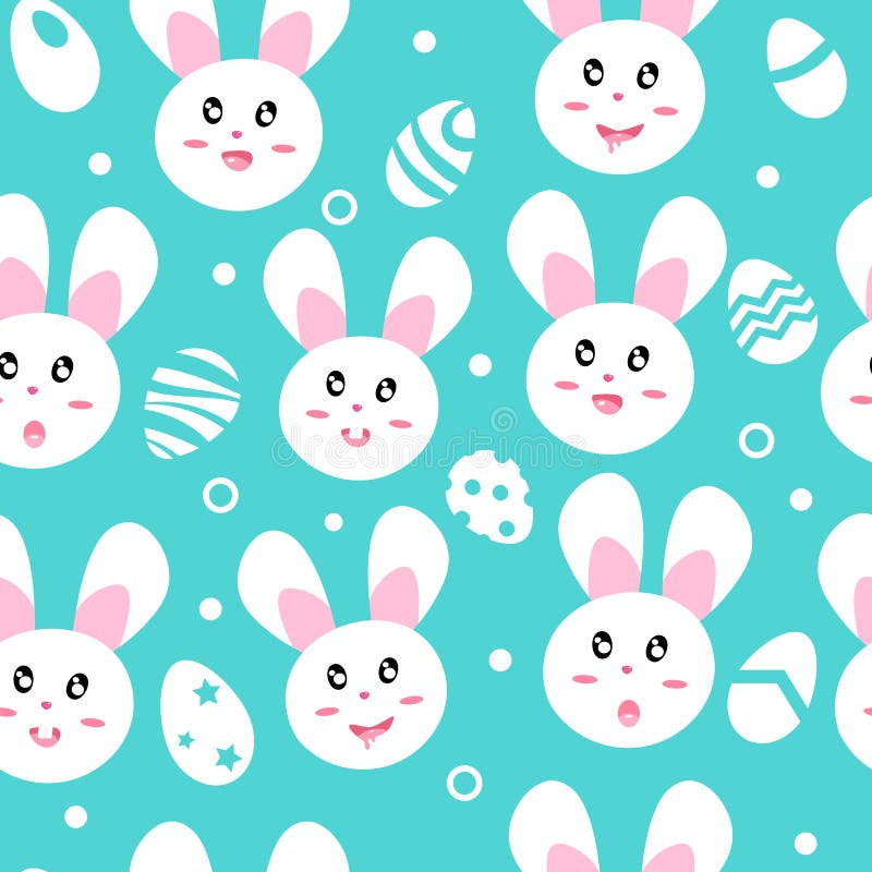 Cute Rabbit Face, Egg and Spot Seamless Pattern Happy Easter, Cartoon ...
