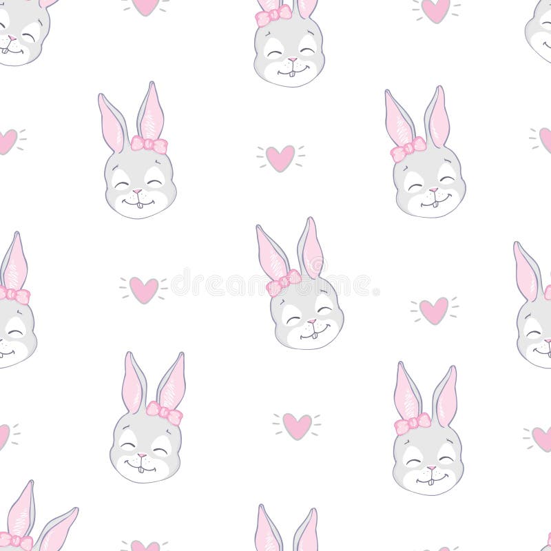 Cute Rabbit Face. Seamless Wallpaper Stock Illustration - Illustration ...