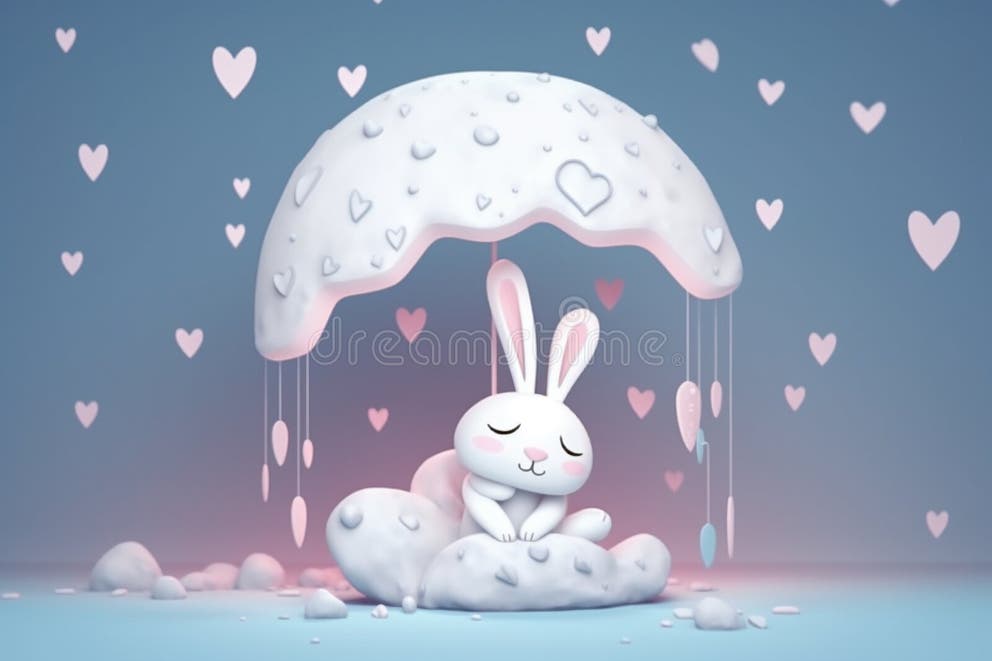 Cute Rabbit Falling Asleep on the Clouds in Front. Generative AI Stock ...