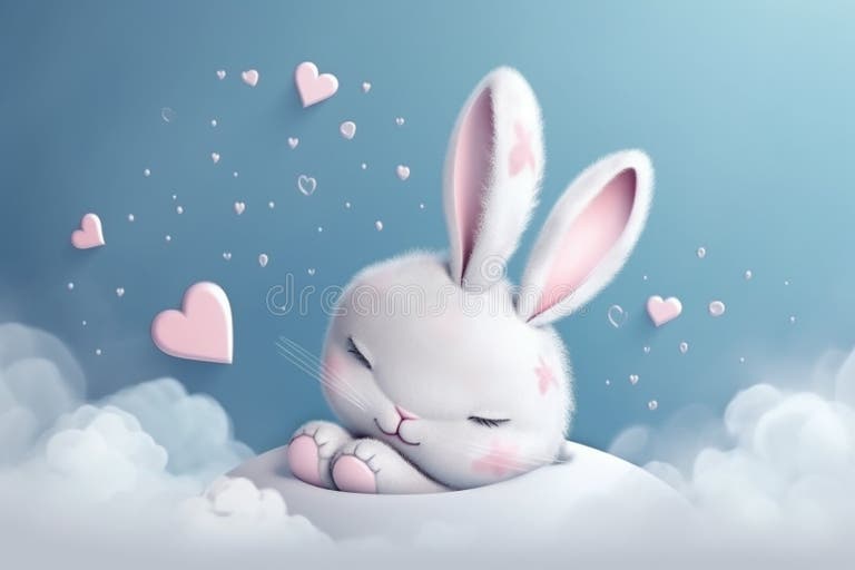 Cute Rabbit Falling Asleep on the Clouds in Front. Generative AI Stock ...