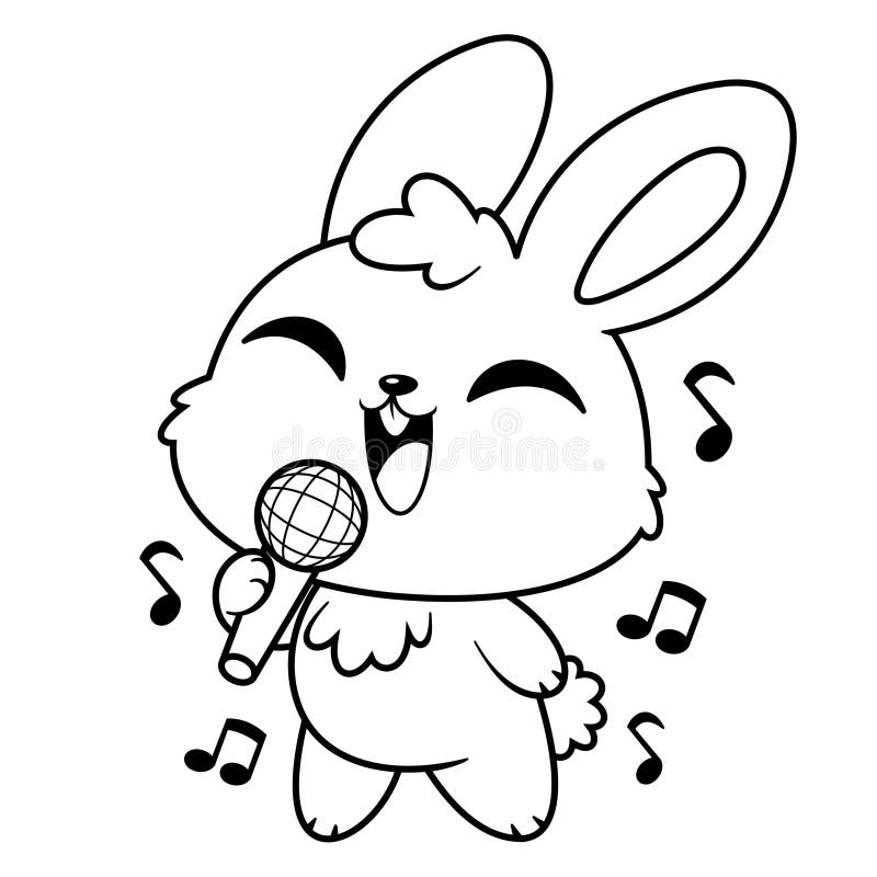 Cute Rabbit Feels Happy when Singing, for Coloring Stock Vector ...