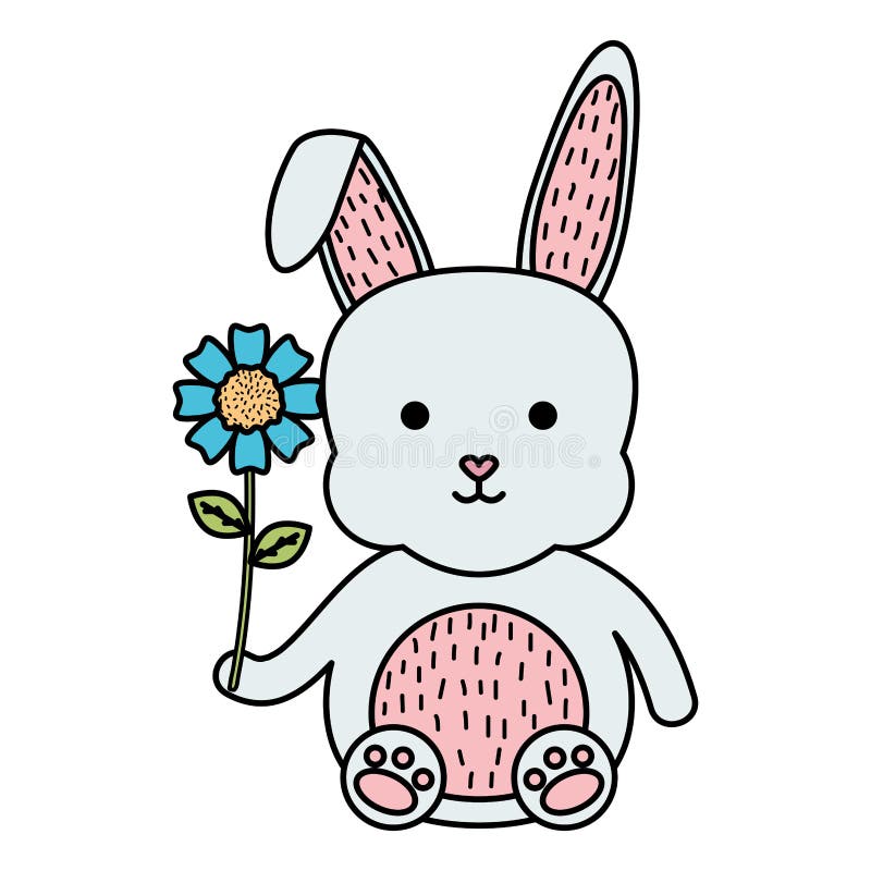 Cute Rabbit with Flower Character Stock Vector - Illustration of decor ...