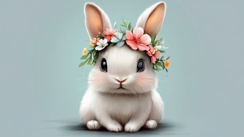 Cute Rabbit Flower Crown Light Background Stock Photos - Free & Royalty ...