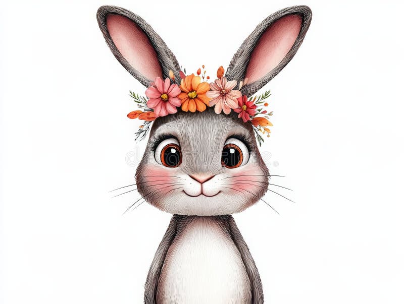 Cute Rabbit with Flower Crown White Background Stock Illustration ...