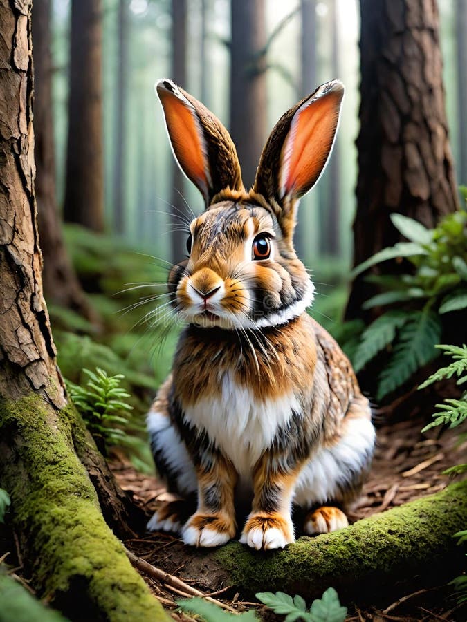 Cute rabbit in forest stock illustration. Illustration of animal ...